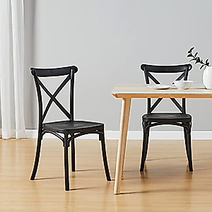 CangLong Leisure Chairs Modern Design Dining Chairs Armless Chair, Cross Back Chair Breathable backrest Living Room Lounge Chair Student Dormitory Learning Chair PP Material, Set of 2, Black