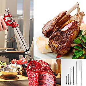 Meat Injector Marinade Gun Stainless Steel Outdoor Kit Flavor Food Syringes & 4 Marinades Needles for BBQ Grill Smoker Injectors Professional Syringe Held Culinary Barbecue Tool
