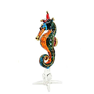 Handmade Large 6 inch Blue Sea Horse Blown Glass Art Sea Animal Figurines Figures for Anniversary Birthday Wedding Gift Ideas Ornament Miniature Cool Stuff Home Room Garden Table Decor - Y2021