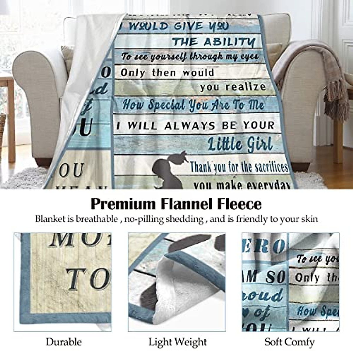 Dad Gifts from Daughter Son, Dad Birthday Gift, Fathers Day Birthday Gifts for Dad, Dad Blanket, Super Soft Flannel Throw Blanket 60" × 50", Blue