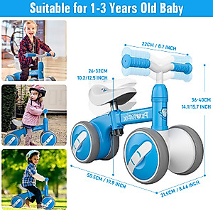 Peradix Baby Balance Bike, Adjustable Toddler Bike 10-36 Month Riding Toys Gifts for 1 2 3 Year Old Girls Boys, No Pedal 4 Wheels Infant Bicycle Baby Walker First Bike Birthday Gifts (Blue)