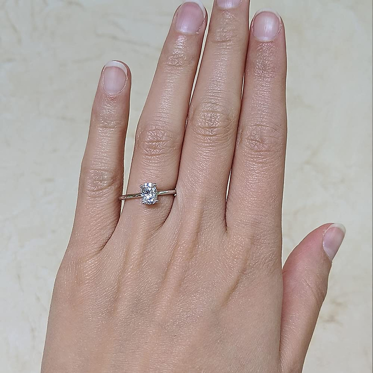 TwoBirch 1 Carat Moissanite Oval Solitaire in Platinum Plated Sterling Silver (CERTIFIED)(Size 9)