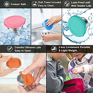 6x 2.4oz Salad Dressing Container to Go, Condiment Containers with Lids, Stainless Steel Sauce Cups Salad Dressing Container for Lunch Bento Box, Reusable,Leakproof