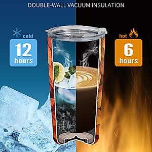 QWEUIOP 20oz Insulated Travel Coffee Mug Autumn Maple Leaf Stainless Steel Tumbler with Lid Double Wall Vacuum Coffee Cup For Hot and Cold Drinks14190