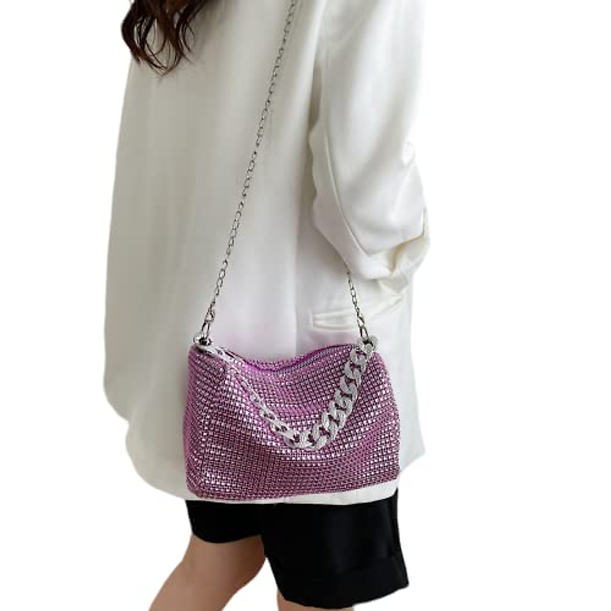 Bling Rhinestone Hobo Bag for Women Crystal Evening Handbag Underarm Bag Tote for Party Wedding