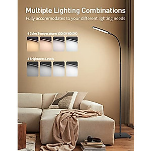 sympa LED Floor Lamp, Super Bright Dimmable LED Lamps for Living Room, Standing Lamp with Adjustable Gooseneck, Touch Control, Stable Base Floor Lamps for Bedroom Office (Black)