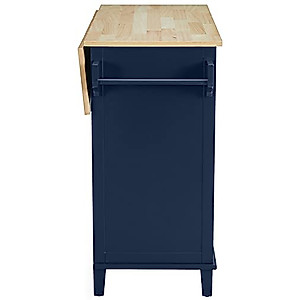 Crosley Furniture Cora Drop Leaf Kitchen Island Microwave Stand, Coffee Bar with Storage Drawers and Shelves, Navy