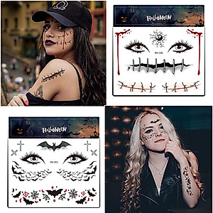 Ooopsiun Halloween Face Temporary Tattoos for Women Men Kids -Spider Bat Horror Fake Tattoo Stickers, Halloween Party Favors Supplies
