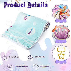 6 Pcs Mermaid Baby Monthly Milestone Blanket Daily Weekly Monthly Fleece with 2 Frames for Newborn Baby Shower, 47 x 39 Inches and Mermaid Outfit Baby Photo Props Headband Bra Tail, Aquamarine