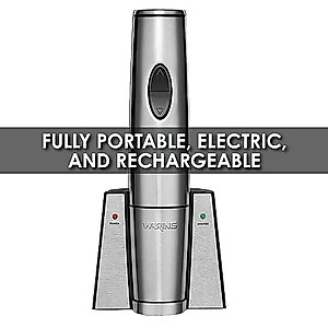 Waring Commercial WWO120 Portable Electric Wine Bottle Opener with Recharging Station,Silver