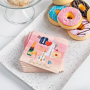 Fabuplates 48 pc Paper Plates & Napkins Party Set - Classic Wedding Bride & Groom Heavyweight Disposable Tableware - Cake, Reception, Bridal, Engagement Shower Plates - Serves 24 Guests