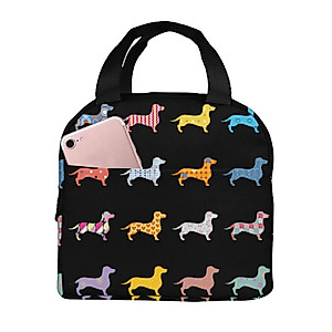 Groamaup Insulated Lunch Bag Black Cartoon Dachshund Puppy Dog Reusable Cooler Tote Lunch Bags For Office Travel