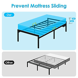 KKL Twin Bed Frames with LED Lights, 14inch Heavy Duty Steel Platform Bed Frame with Mattress Retainer Bar, Storage Space Beneath Bed, No Box Spring Needed, Easy Assembly, Noise Free