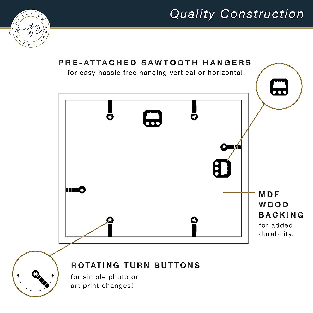 MCS Master & Co. Foundry Metal Gallery Wall Frame, Brass, 16 x 20 in matted to 11 x 14 in