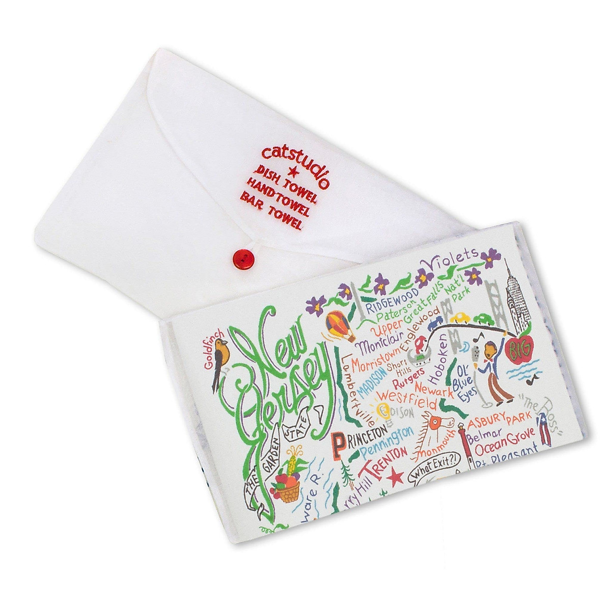 Catstudio New Jersey Dish Towel - U.S. State Souvenir Kitchen and Hand Towel with Original Artwork - Perfect Tea Towel for New Jersey Lovers, Travel Souvenir