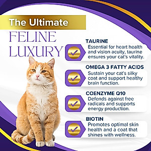 Royal Whiskers Vitality Gold: Feline Health Chews - Omega 3,Taurine,CoQ10, & Biotin Rich - Vet-Formulated for Cell,Heart,Brain, Vision Wellness - 90 (3g) Chews, Made in USA