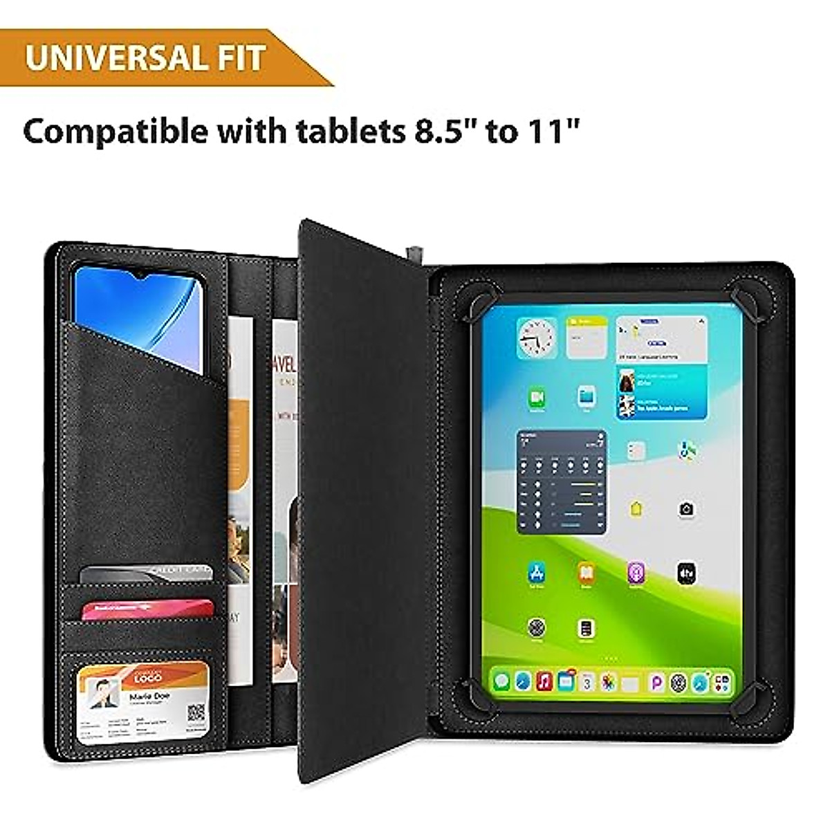 KHOMO Universal Padfolio Case - Portfolio Organizer for Tablet 8.5 up to 11 inch –PU Leather Notebook Pad Holder Folder for iPad, Air, Pro & Others