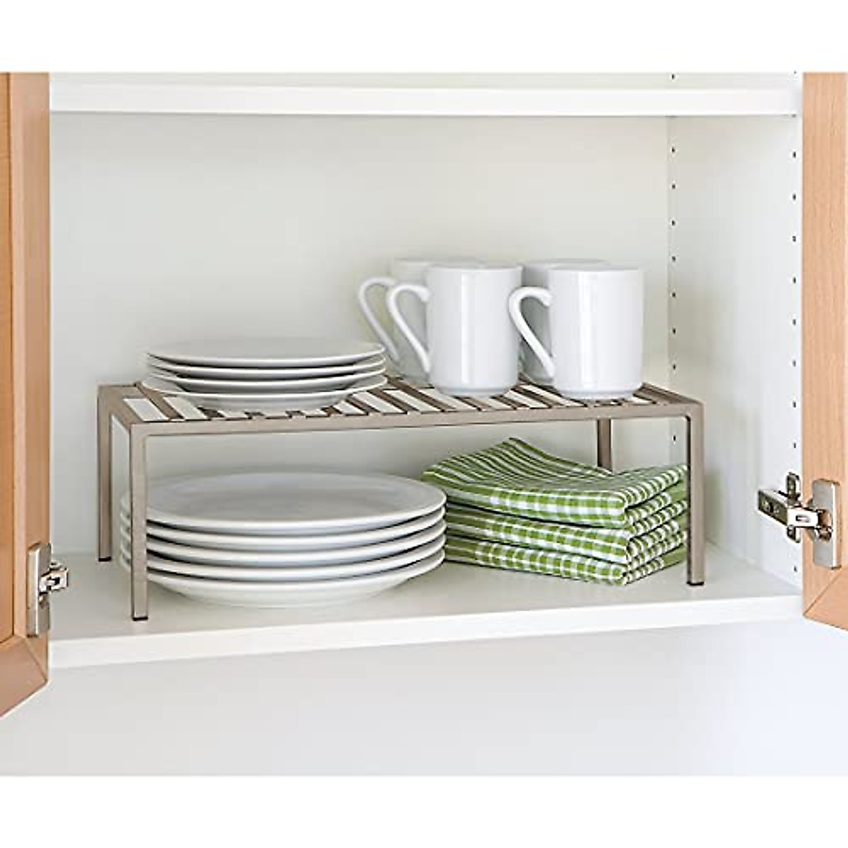 Seville Classics Iron Slat Expandable Kitchen Counter and Cabinet Shelf, Platinum