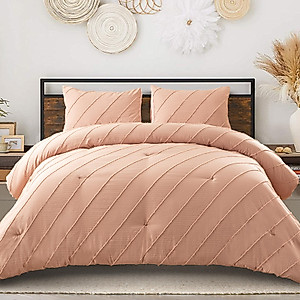 Whale Flotilla Boho Tufted Queen Comforter Set, Soft Lightweight Pink Comforter Queen Size with 2 Pillow Shams, Reversible Fluffy Shabby Chic Bedding Sets for All Seasons, 90 x90 inch