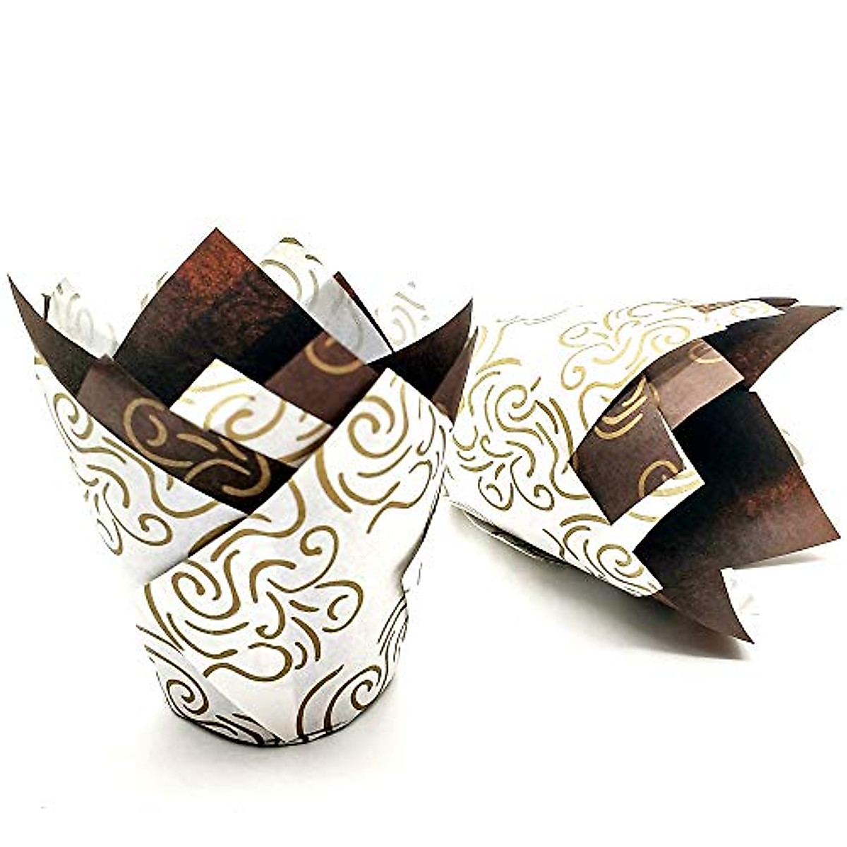 Tulip Cupcake Liners,100 pieces Cupcake Paper Muffin Cups with Gold Print for Baking, Perfect for Festive Occasion(Packaging Upgrade)
