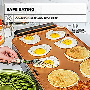 CRUX Electric Griddle with Nonstick Ceramic Coating, Cool-Touch Handles, and Slide-Out Drip Tray - Indoor Grill for Breakfast, Eggs, Pancakes, and Burgers