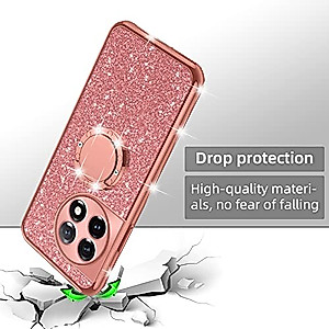 nancheng for Oneplus 11 Case (2023), Phone Case for Oneplus 11 5G Women Glitter Cute Luxury Soft Silicone Clear Case with Ring Stand Strap Lanyard Shockproof Protection Cover - Rose Gold