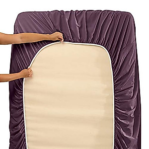 Nestl Extra Deep Pocket Bed Sheet Set – 6-Piece Hotel Bed Sheet Set Deep Pocket Bed Sheets 18-24 Inch Deep Pockets – Fitted Sheet, Flat Sheet and 4 Pillowcases – King – Eggplant Purple