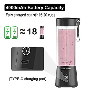 Portable Blender Juicer, 4000mAh Personal High Speed Smoothie Blender USB Rechargeable Fruit Mixing Machine for Protein Shakes and Smoothies, Baby Food