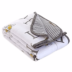 Burts Bees Baby Infant Reversible Blankets 100% Organic Cotton GOTS Certified - A-Bee-C Prints with Quilting Pattern Soft Nursery Blanket with 100% Polyester Fill for Size 30 x 40 Inch