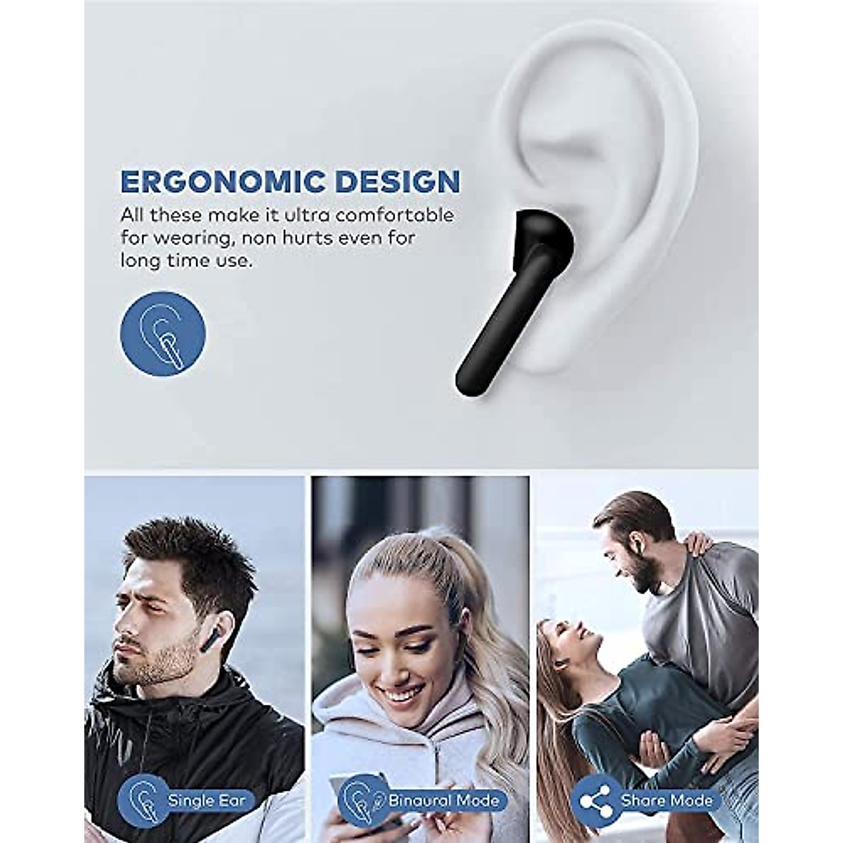 Wireless Earbuds Bluetooth 5.0 Headphones with Charging Case, IPX8 Waterproof, 3D Stereo Air Buds in-Ear Ear Buds Built-in Mic, Open Lid Auto Pairing for Android/Samsung/Apple iPhone - Black
