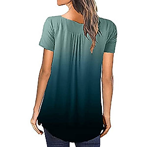 wodceeke Women's Gradient T-shirt Short Sleeve Round Neck Basic Button Tee Summer Casual Loose Top (Green, M)