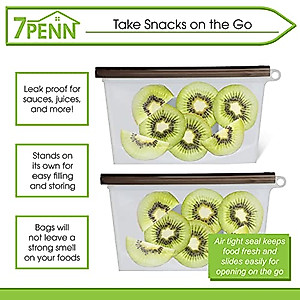 7Penn Silicone Food Storage Bag, 500mL - 2pk Washable 7.75 x 4in Clear Reusable Food Bags for Sandwiches and Snacks
