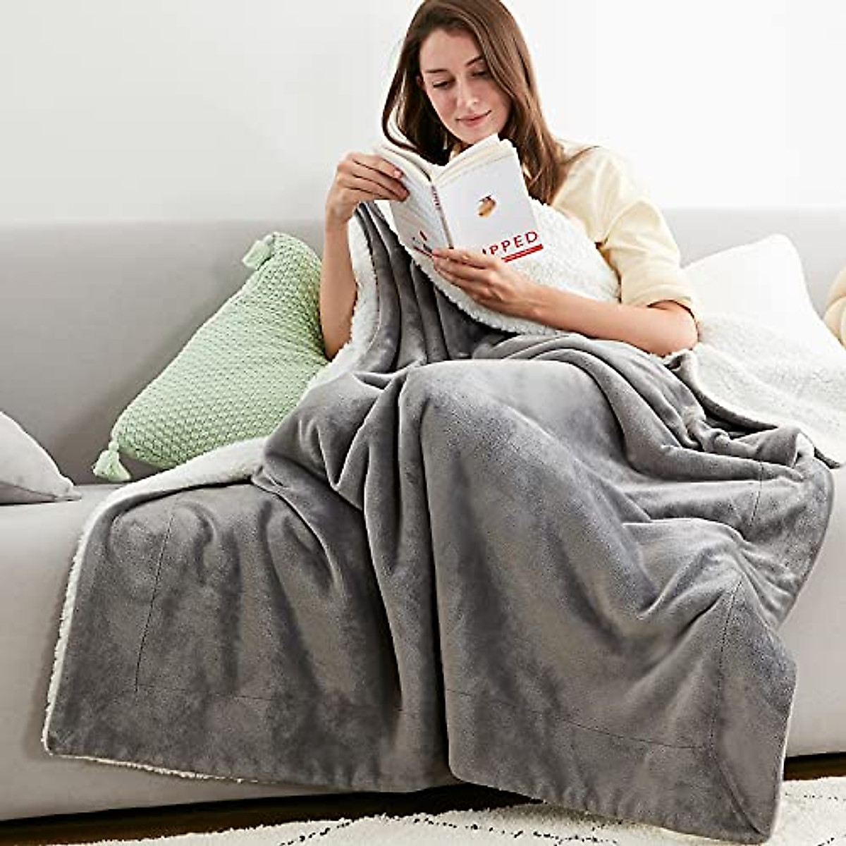 EHEYCIGA Sherpa Blanket Twin Size - Fuzzy Sherpa Fleece Blanket Twin Size Super Soft Plush Blanket, Thick Winter Blanket, Grey, 60x80 Inches