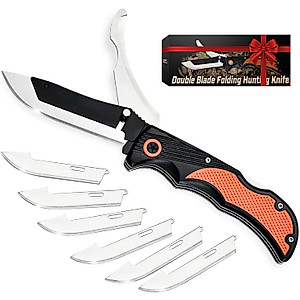 Lancergear Hunting Knife, Skinning Knife, Outdoor Pocket knives with Replaceable 3.5'' Blades, Deer knife, Folding Double-Blade Knife
