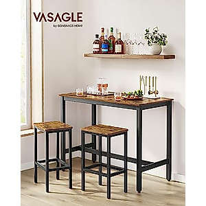 VASAGLE Bar Table Set, with 2 Bar Stools, Dining table set, Kitchen Counter with Bar Chairs, Industrial, Living Room, Party Room, Rustic Brown and Black ULBT15X