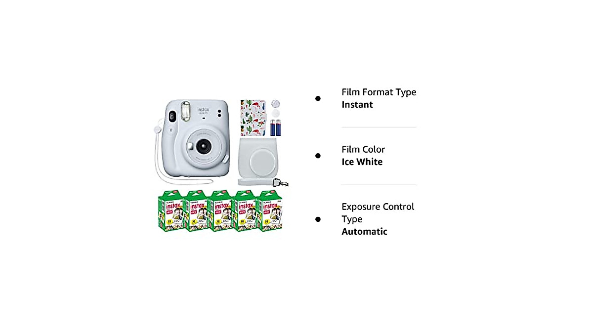 Fujifilm Instax Mini 11 Ice White Camera Bundle for Instant Photos