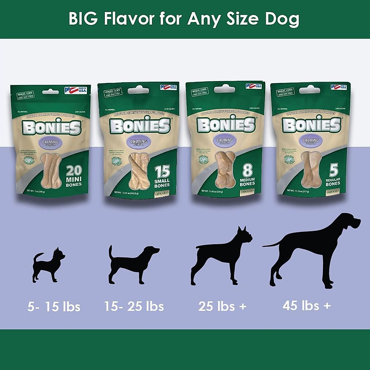 Bonies Natural Calming Formula Dog Treats - Contains Chamomile & Lavender, Help Anxiety, Excessive Barking & Trembling, Chicken Flavor, Mini, 60 Bones