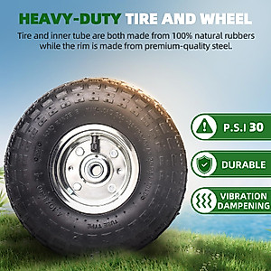 AR-PRO (2 Pack) 4.10/3.50-4 Tire and Wheel, Replacement Pneumatic Tires 10-Inch Wheel with 5/8" Bearings and 2.2" Offset Hub, Compatible with Hand Truck, Wheelbarrow, Wagon, Gorilla Carts