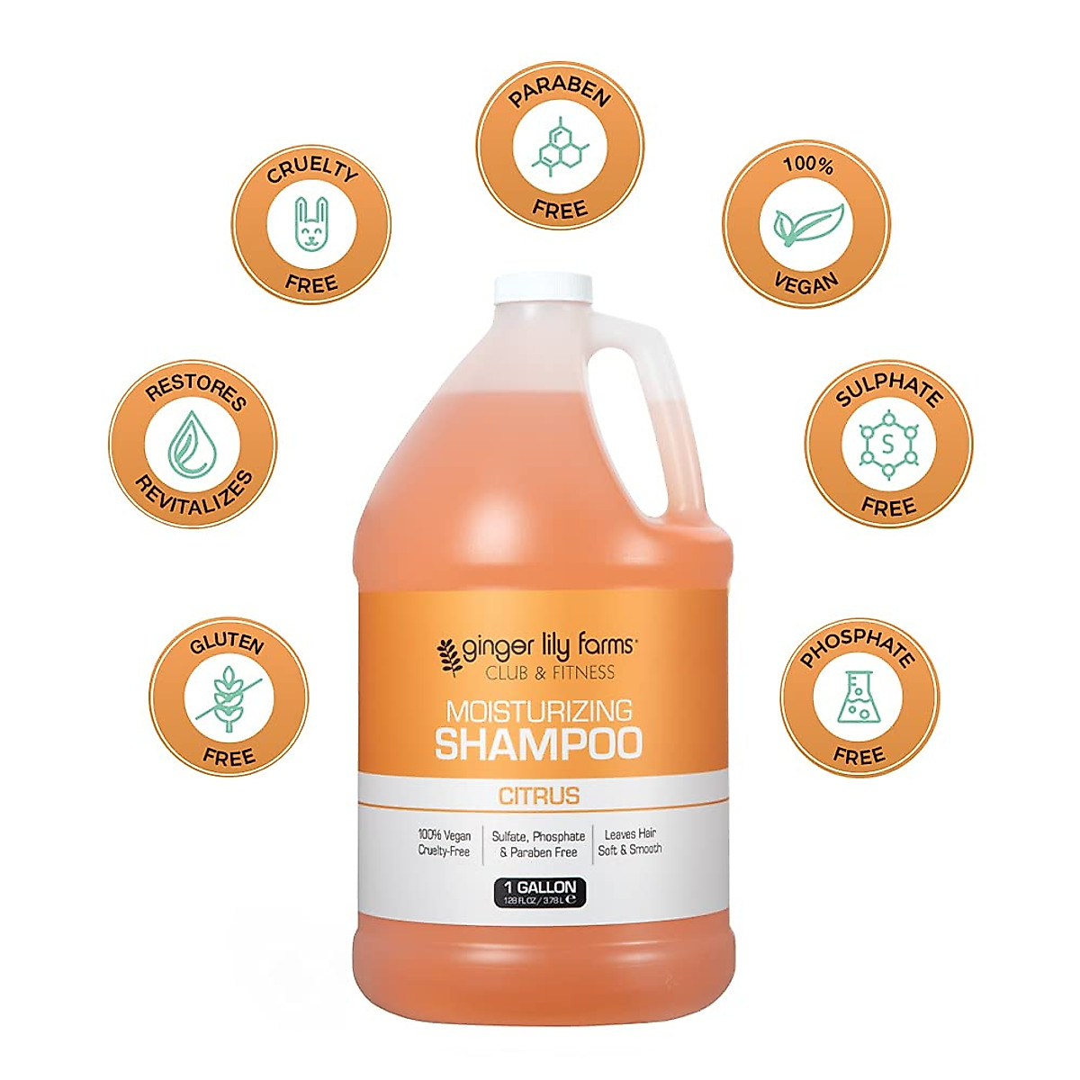 Ginger Lily Farms Club & Fitness Moisturizing Shampoo for All Hair Types, 100% Vegan & Cruelty-Free, Citrus Scent, 1 Gallon (128 fl oz) Refill