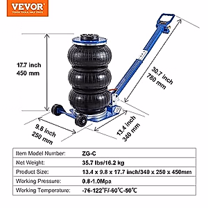 VEVOR Air Jack, 3 Ton/6600 lbs Triple Bag Air Jack, Airbag Jack with Six Steel Pipes, Lift up to 17.7", 3-5 s Fast Lifting Pneumatic Jack, with Adjustable Long Handles for Cars, Garages, Repair (Blue)