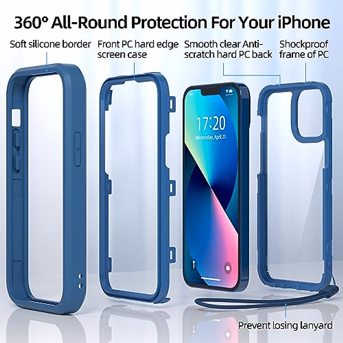 WXR for iPhone 13 Mini case/iPhone 12 Mini case,Soft Silicone Bumper & Crystal Clear Hard PC Back and Hard PC Inner,3in1 Heavy Dropproof Case for iPhone 13 Mini/iPhone 12 Mini 5.4 inch. (Blue)