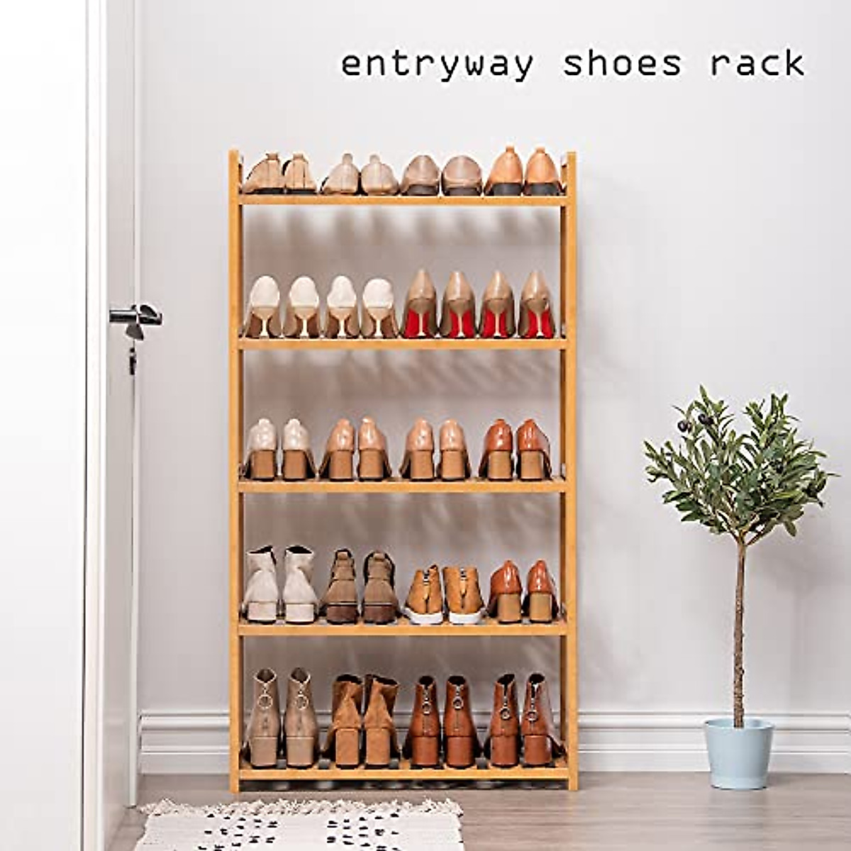 IOTXY Adjustable Multifunctional Shelving Unit - Small 4-Tier Bamboo Freestanding Shelf, Bathroom Towel Storage Shelves, Kitchen Organizer, Living Room Open Bookshelf, Entryway Shoe Rack, Light Green