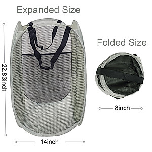 Larpur Pop Up Laundry Baskets, 2 Pack Mesh Laundry Hampers Collapsible Clothes Hampers for Home, Dorm, Travel (Black + Gray)
