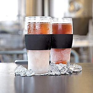 Host Freeze Beer Glasses, 16 ounce Freezer Gel Chiller Double Wall Plastic Frozen Pint Glass, Set of 2, Black