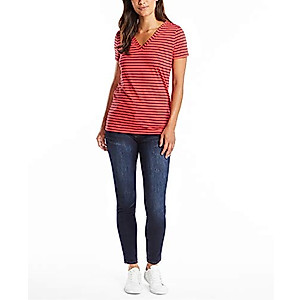 Nautica Women's Easy Comfort V-Neck Striped Supersoft Stretch Cotton T-Shirt, Rose Coral, Large