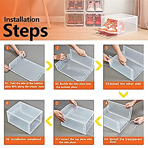 Drop Front Shoe Box,Set of 8 , Stackable Plastic Shoe Box with Clear Door, As Shoe Storage Box and Shoe Containers for Sneaker Display,Clear Shoe organizer and cases with lids， Fit up to US Size 12(13.4”x 9.8”x 7.1”)Clear