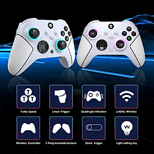 YUYIU Upgraded Wireless Controller with 7 Colors RGB Light for Xbox Controller, Xbox One Series X|S,Consoles,Steam PC Windows, Dual Vibration/Turbo/Programmable, with 3.5mm Audio Jack, 2.4GHZ Adapter
