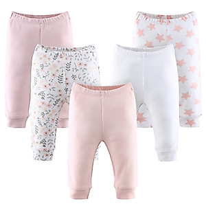 The Peanutshell 5 Pack Baby Girl Pants Set - 100% Cotton Toddler Pants for Girls, Newborn Clothes for Toddlers and Babies - Flower Pink