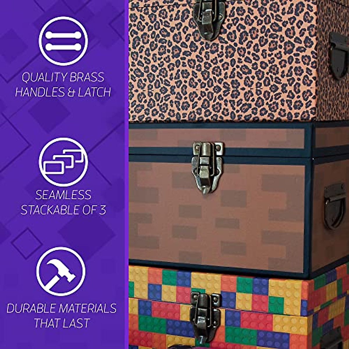 Blue Orchards Pixel Treasure Chest Paperboard Boxes (Set of 3), Decoration for Video Gamers, Birthday Parties, Mining Fun, Storage or Display