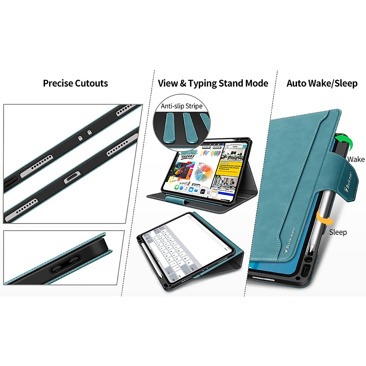 BuKoor iPad Pro 11 inch Case 2022 4th/3rd/2nd/1st Generation Case (2021/2020/2018) with Pencil Holder, Auto Sleep/Wake Function Smart PU Leather with Pocket Shockproof Magnetic Clasp Cover (Green)